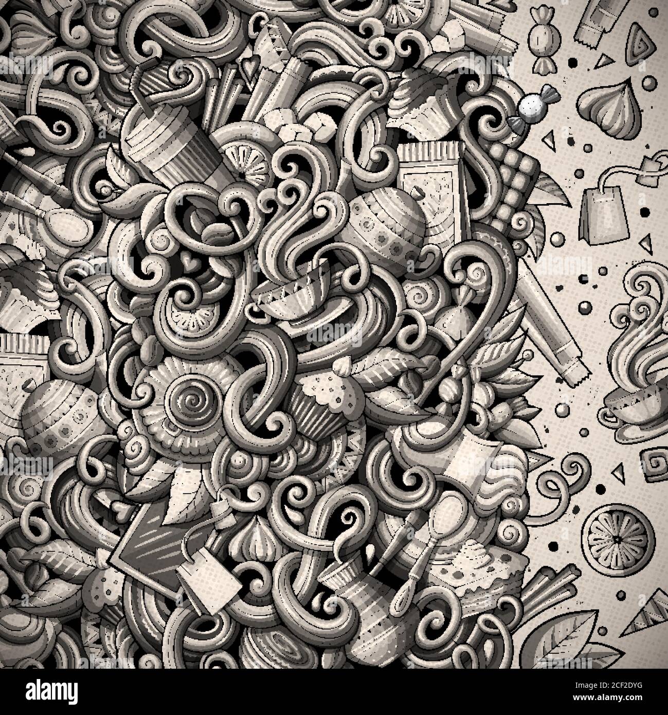 Cartoon doodles of cafe, coffee shop border Stock Vector Image & Art ...