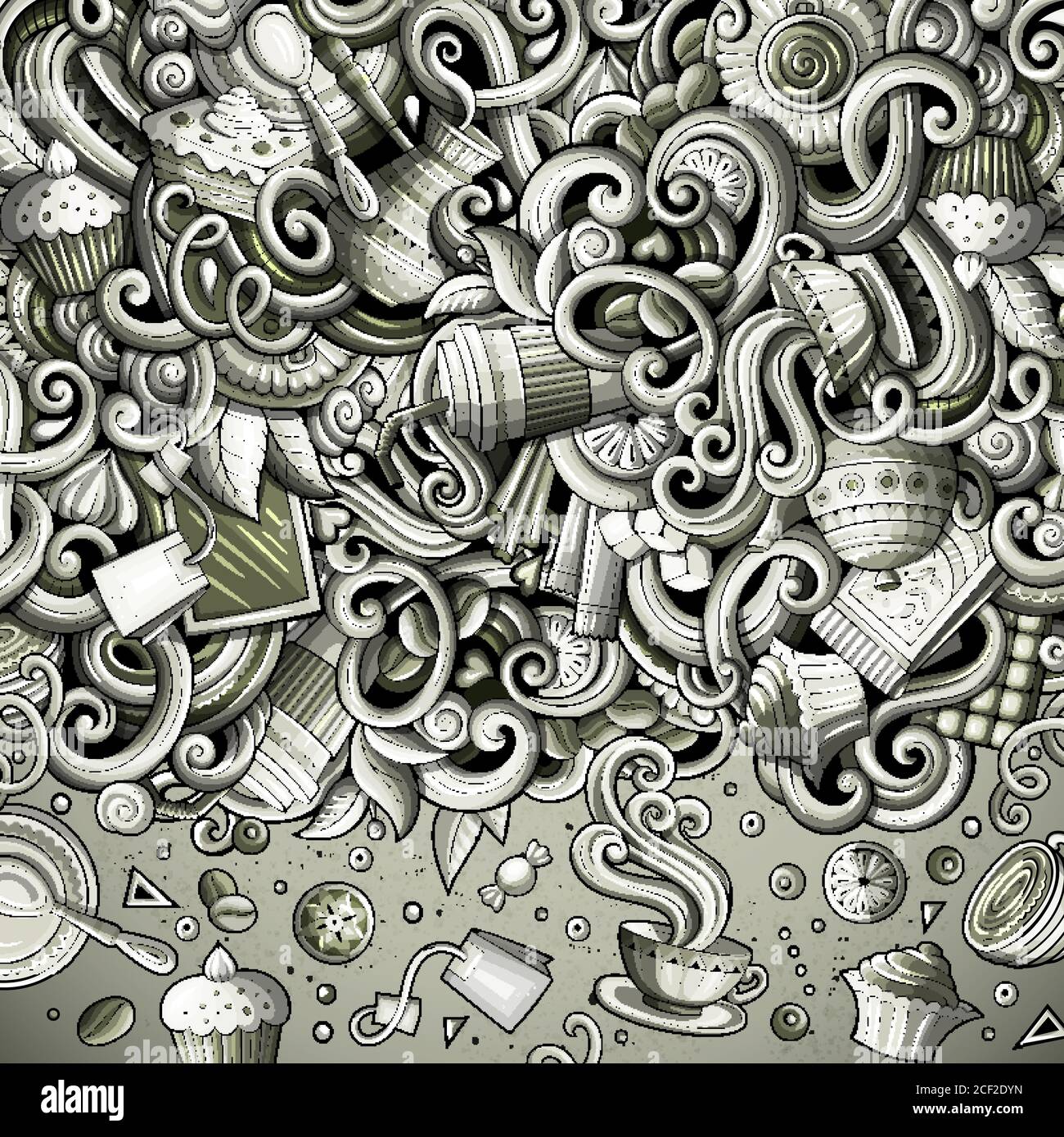 Cartoon doodles of cafe, coffee shop border Stock Vector Image & Art ...