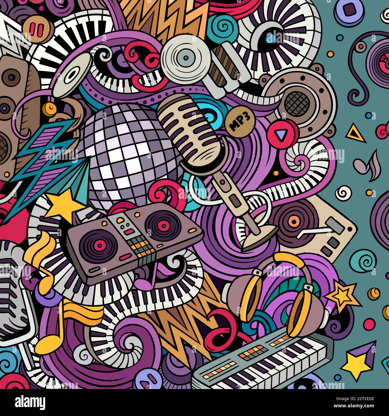 Cartoon vector doodles Disco music frame Stock Vector Image & Art - Alamy