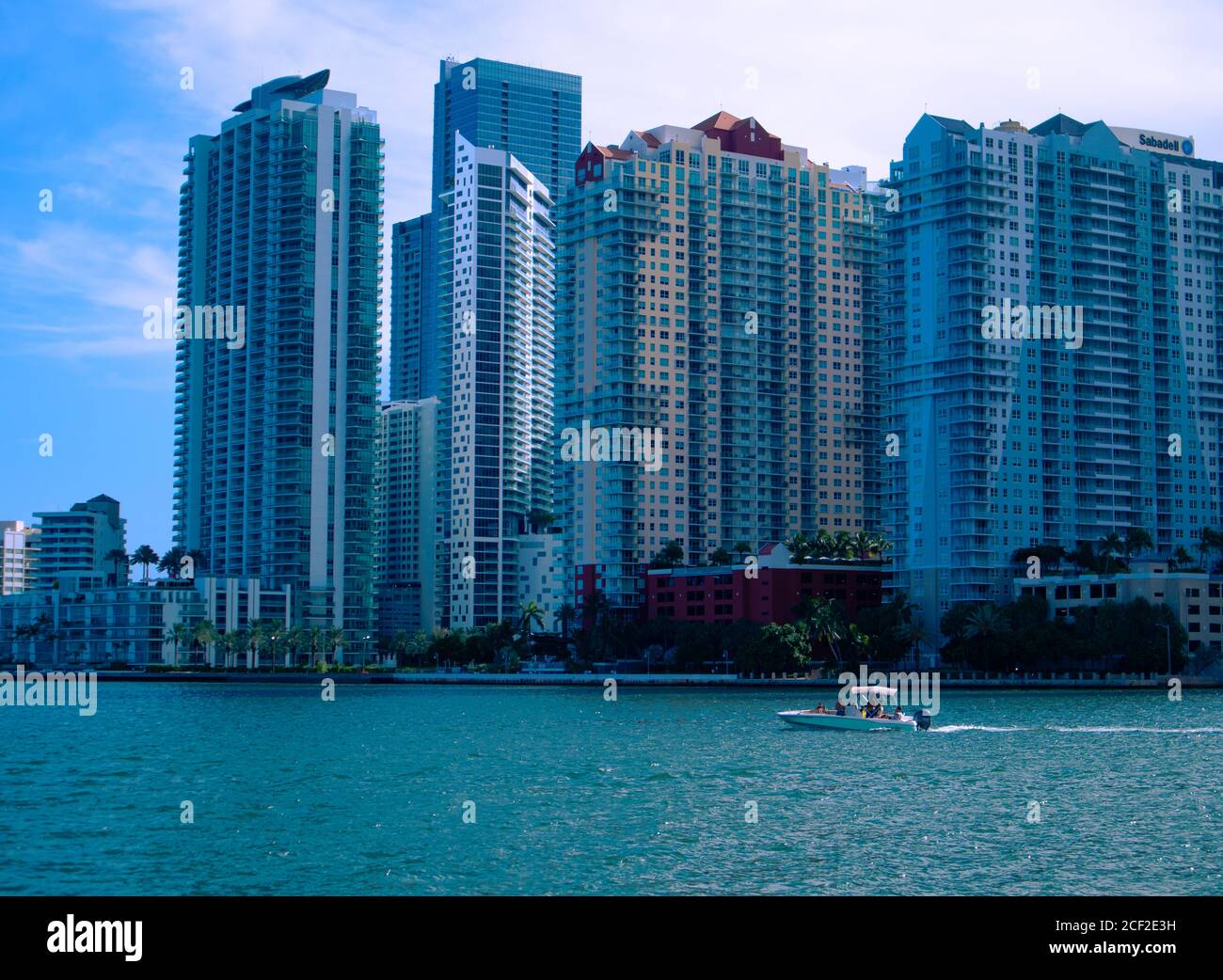 Buildings in Brickell next to the Miami South Channel, Wide shot of ...