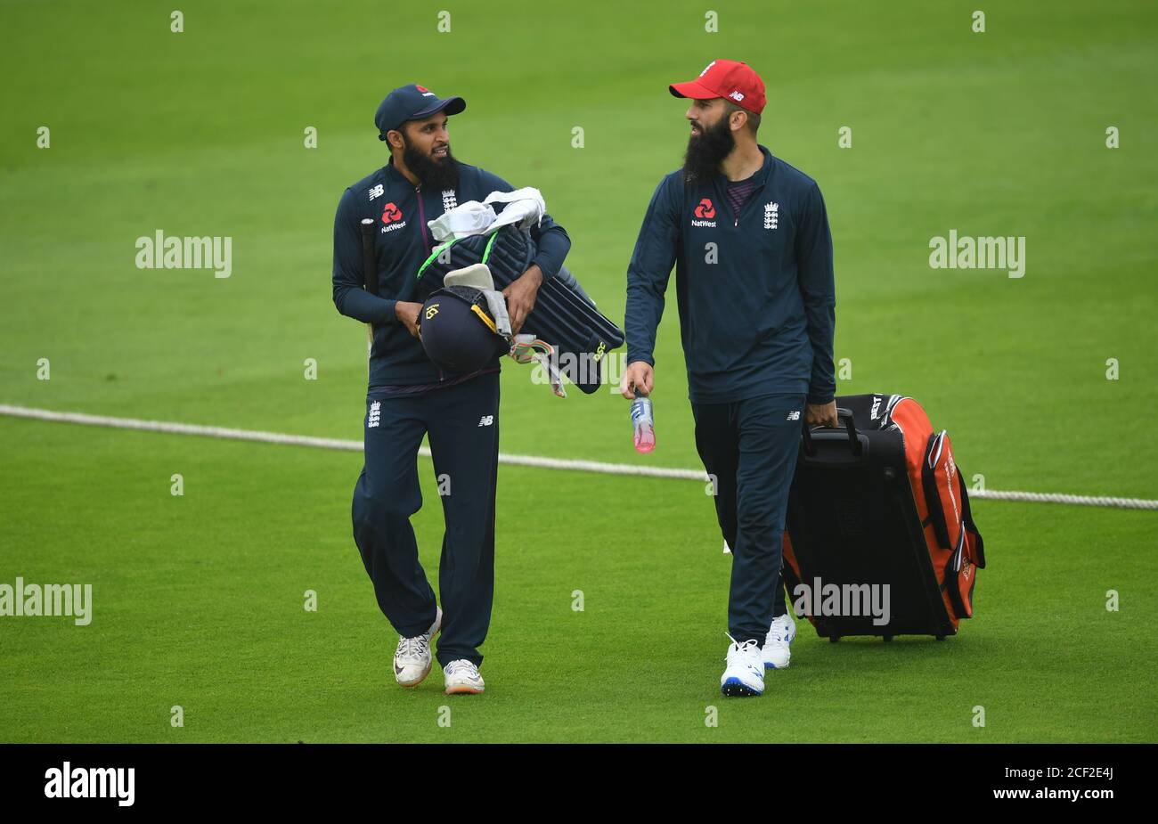 Adil Rashid (left) and Moeen Ali during an England net session at The ...