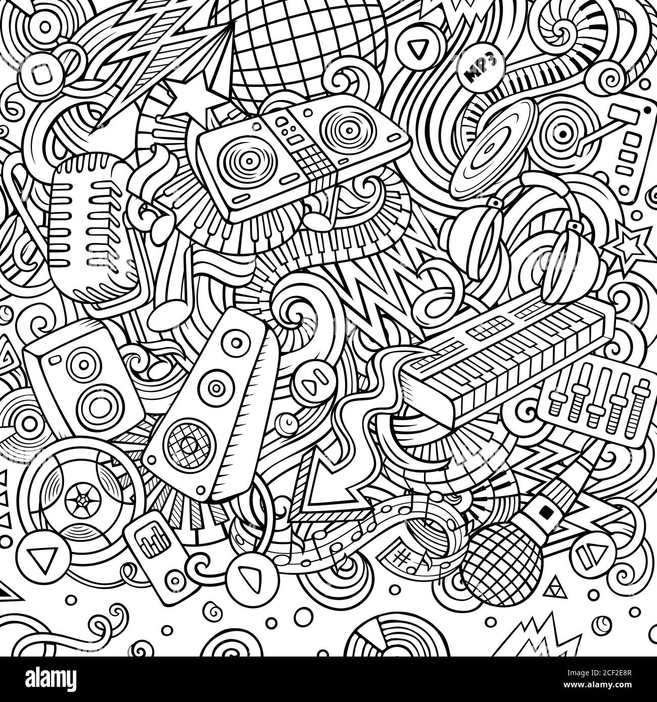 Cartoon vector doodles Disco music frame Stock Vector Image & Art - Alamy