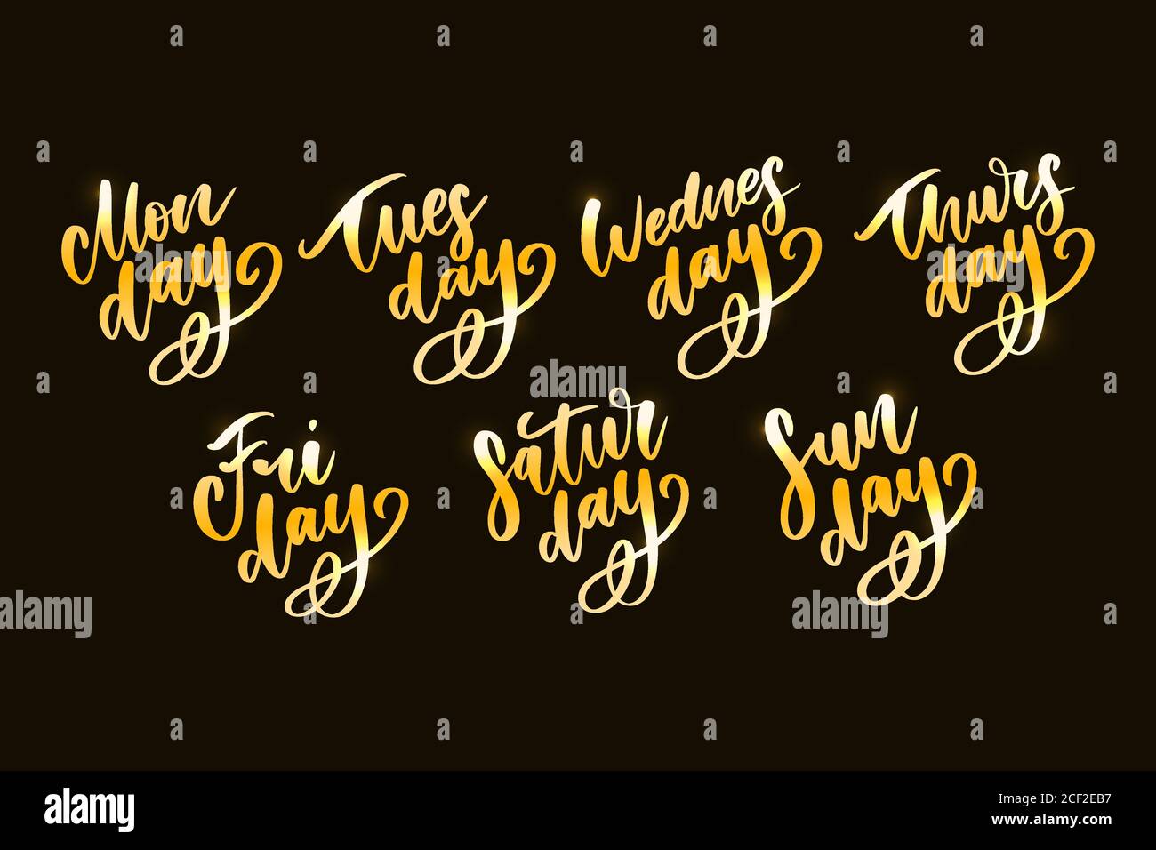 Vector handwritten week days and symbols set. Ink font. Stickers for ...