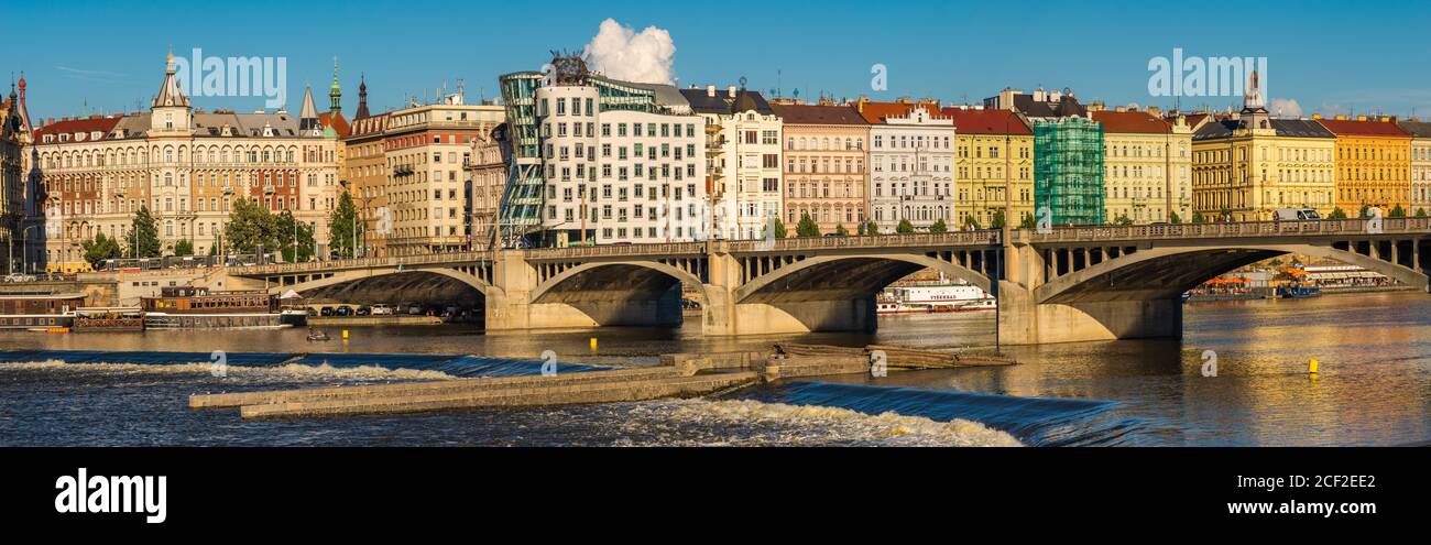 The famous Prague Bridges on a beautiful summer afternoon-panorama ...