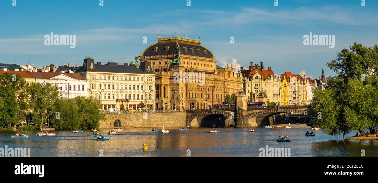 The famous Prague Bridges on a beautiful summer afternoon-panorama ...