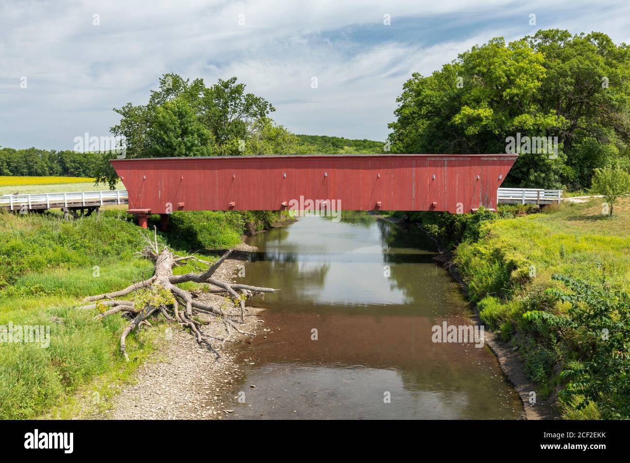 An old red wooden covered bridge Stock Photo - Alamy