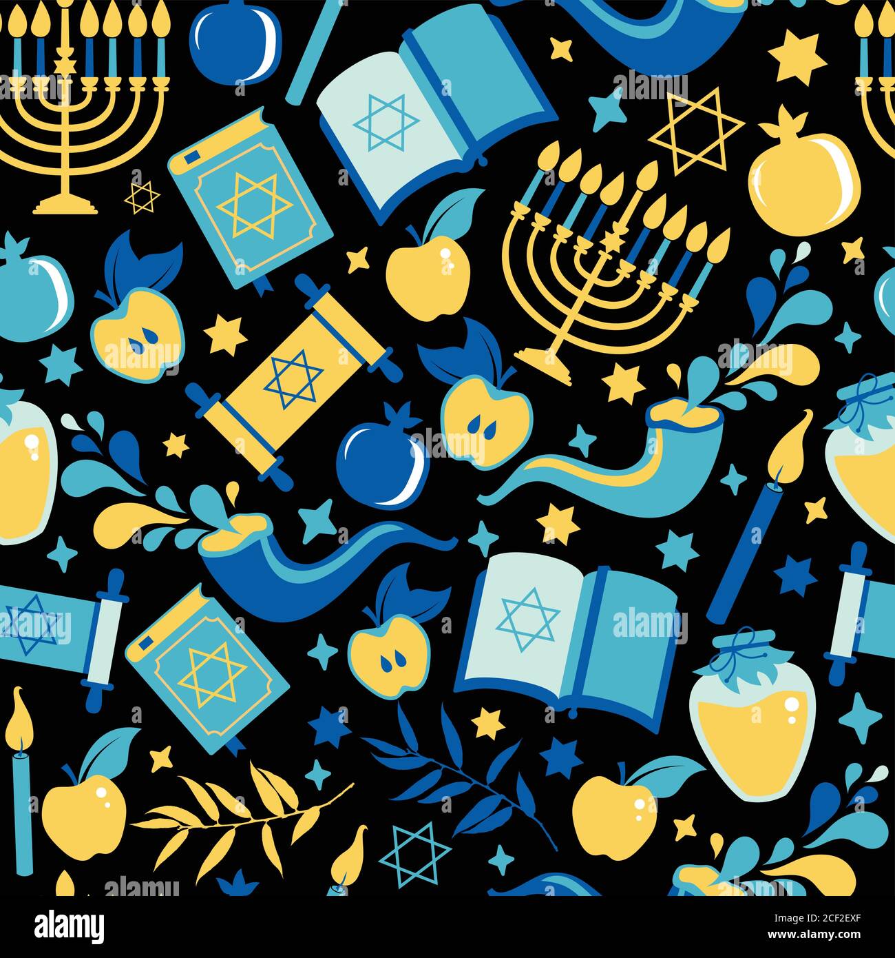 Yom Kippur Seamless Pattern With Candles Apples And Shofar And Sybols