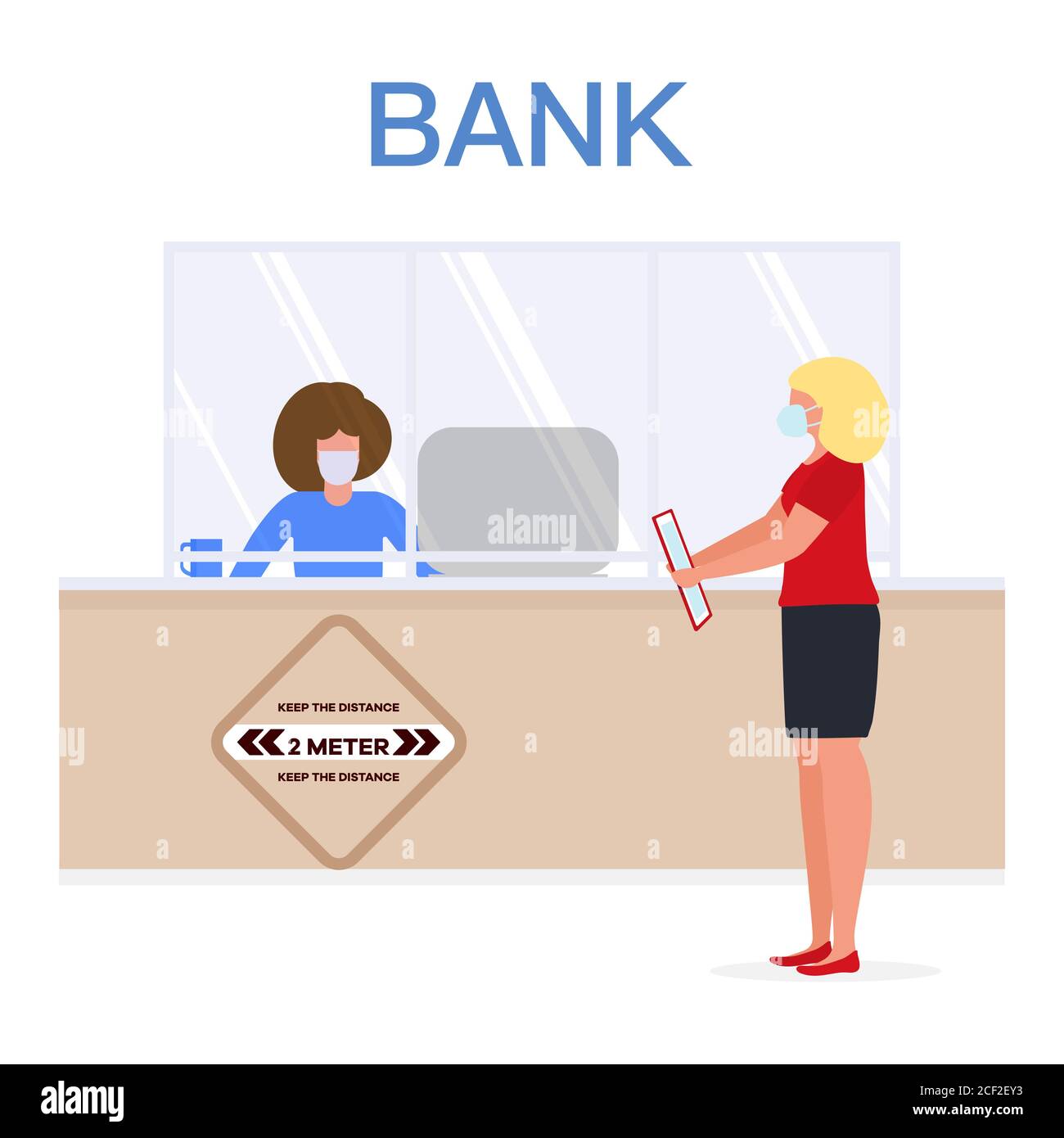 Vector illustration New normal Bank client and bank employee in ...