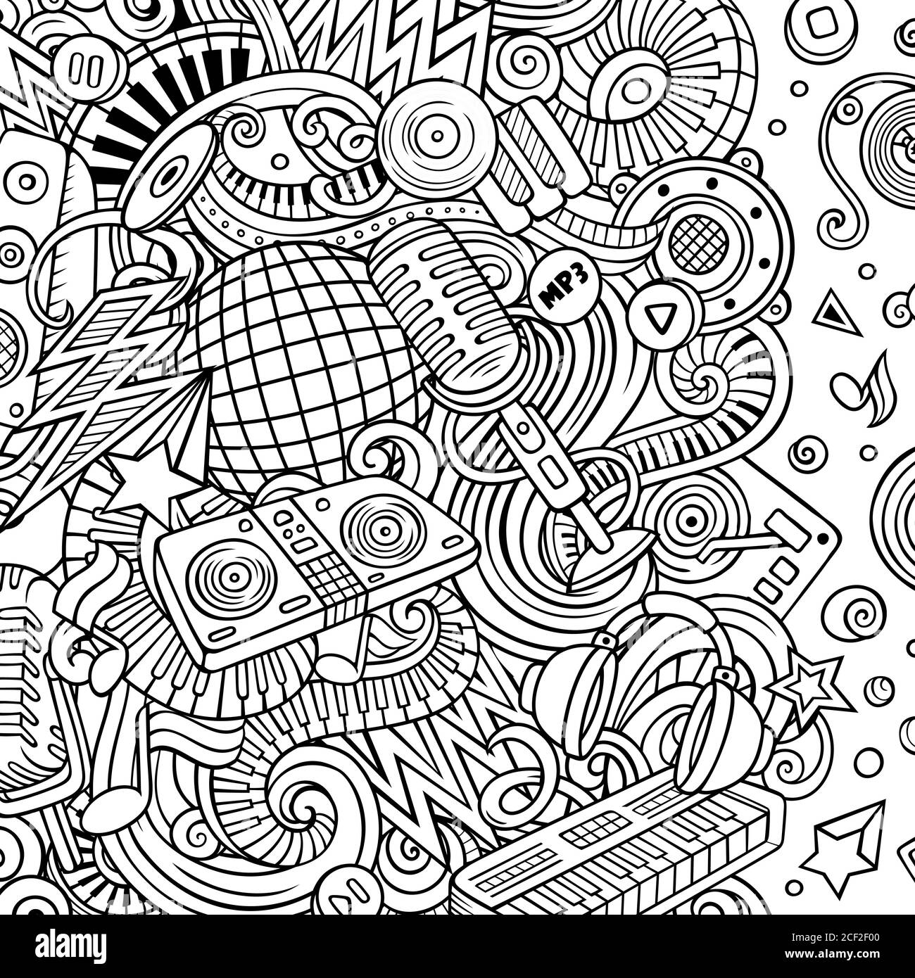 Cartoon vector doodles Disco music frame Stock Vector Image & Art - Alamy
