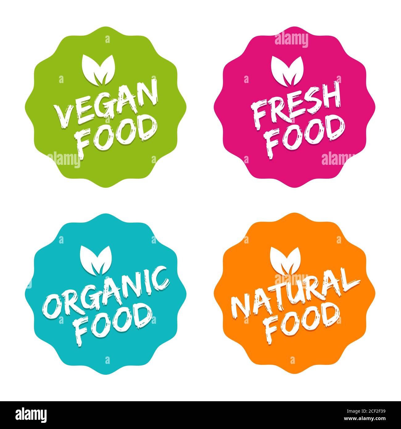 Set of Food Badges. Vegan, Organic, Natural and Fresh Food. Vector hand ...