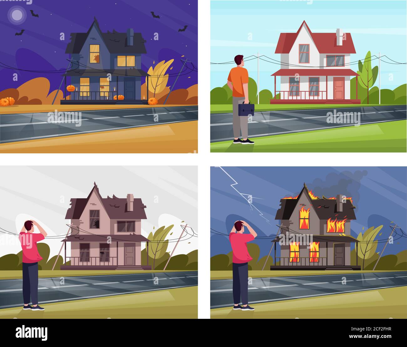 House state variations semi flat vector illustration set Stock Vector ...