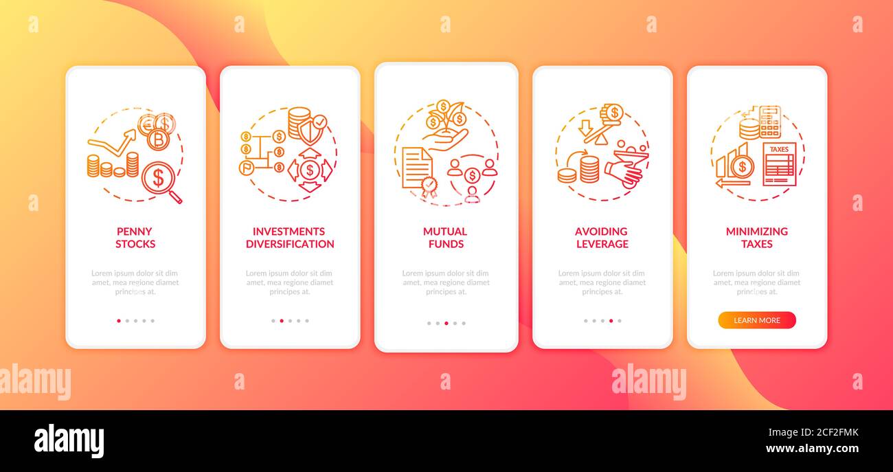 Business Investment Tips Onboarding Mobile App Page Screen With Concepts Stock Vector Image