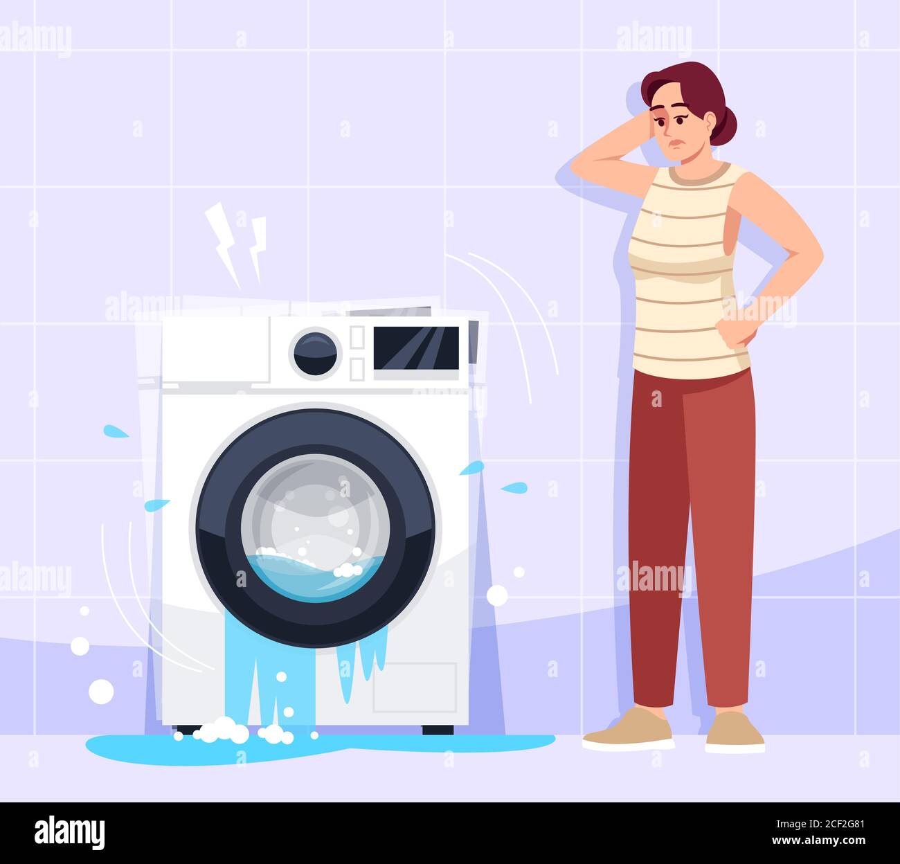 Woman washing machine broken Stock Vector Images - Alamy