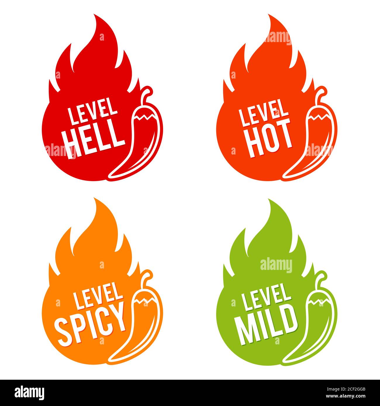 Chili peppers scale mild, spicy, hot and hell icons. Eps10 Vector Stock ...