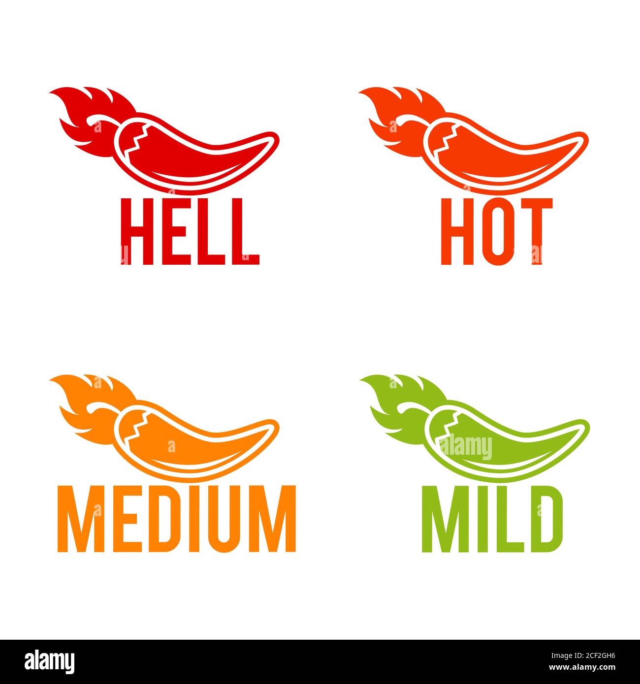 Chili peppers scale hell, hot, medium and mild icons. Eps10 Vector ...