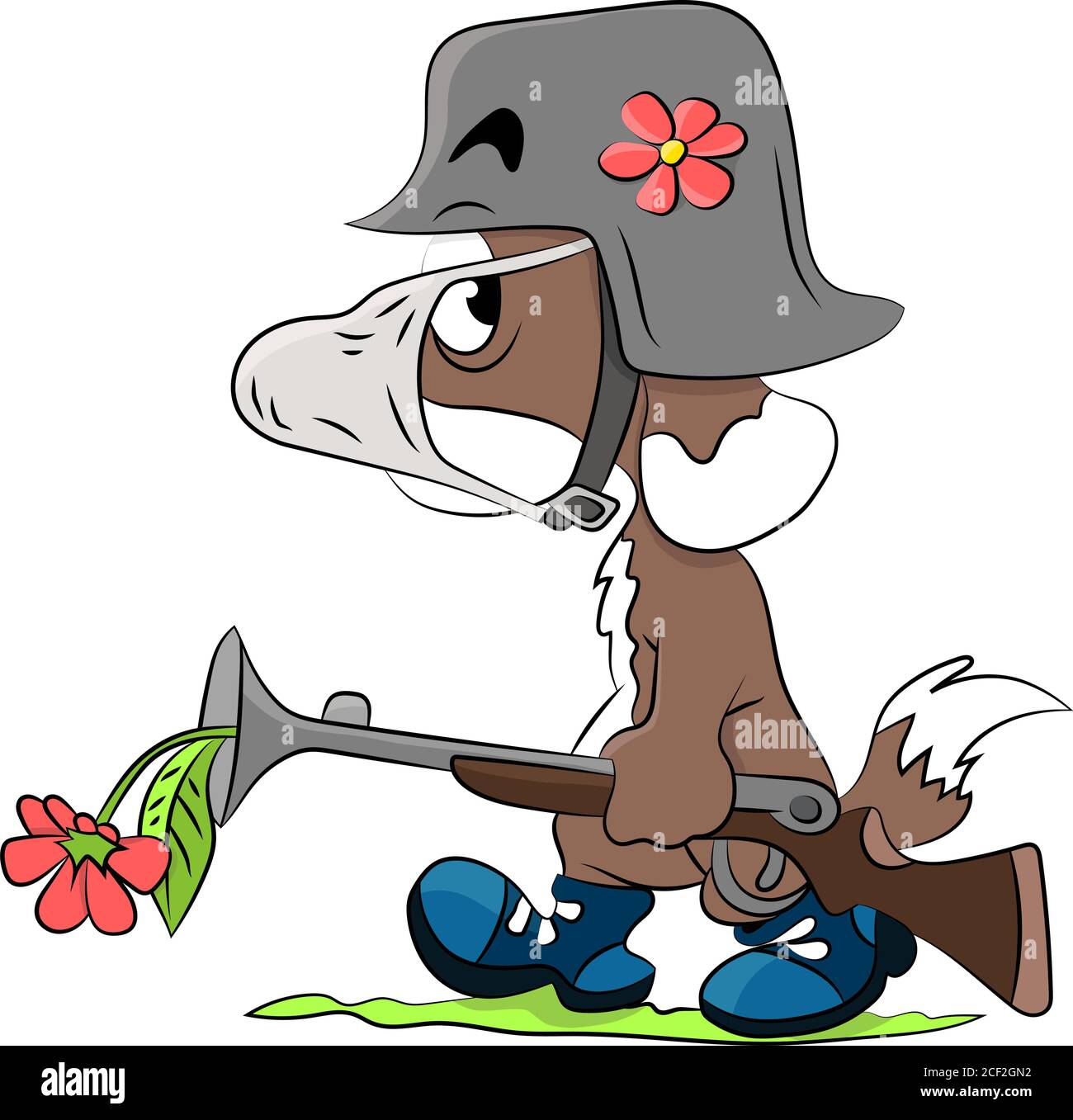 Cartoon dog wearing a protective mask holding a gun in his hands vector ...