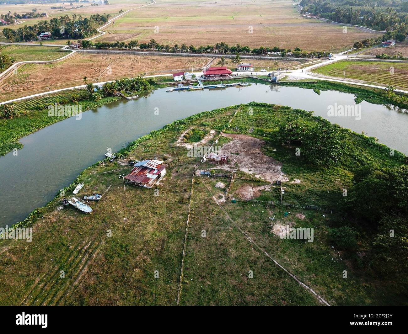 Kampung Terus village beside Sungai Perai. Rural area of Malays village ...