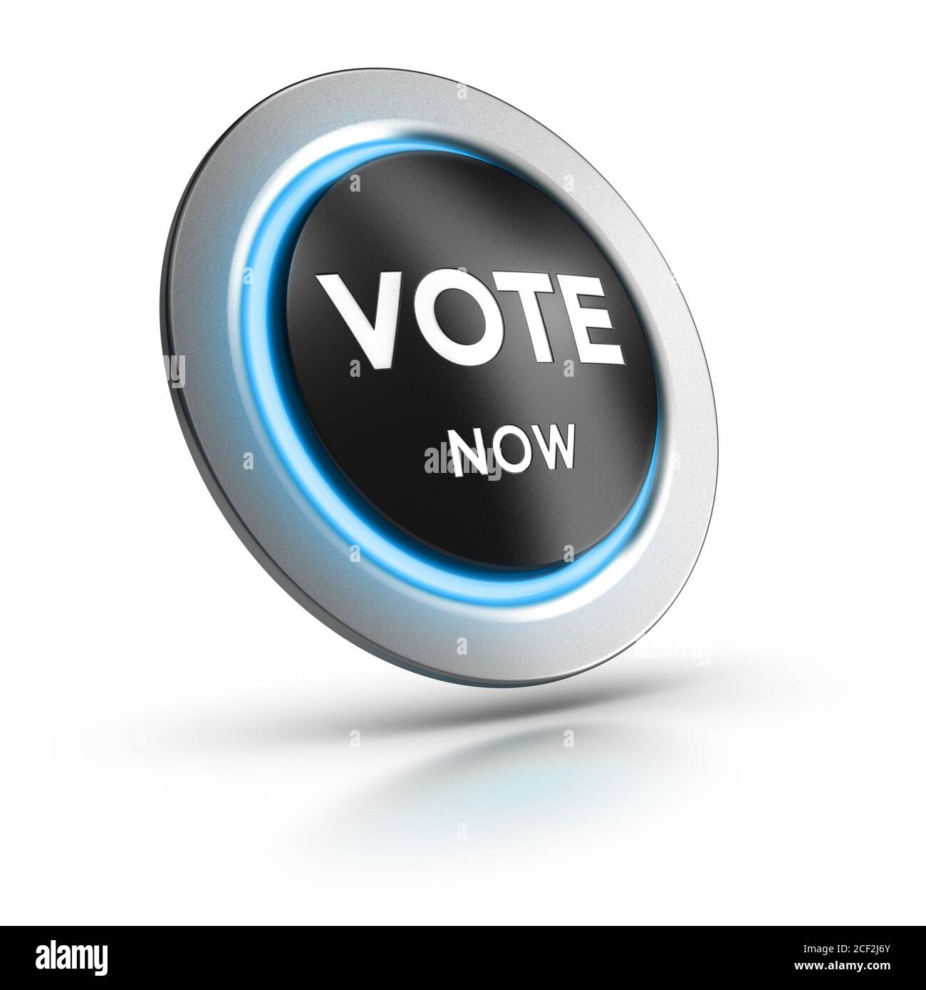 Vote button with blue light over white background. 3D illustration ...