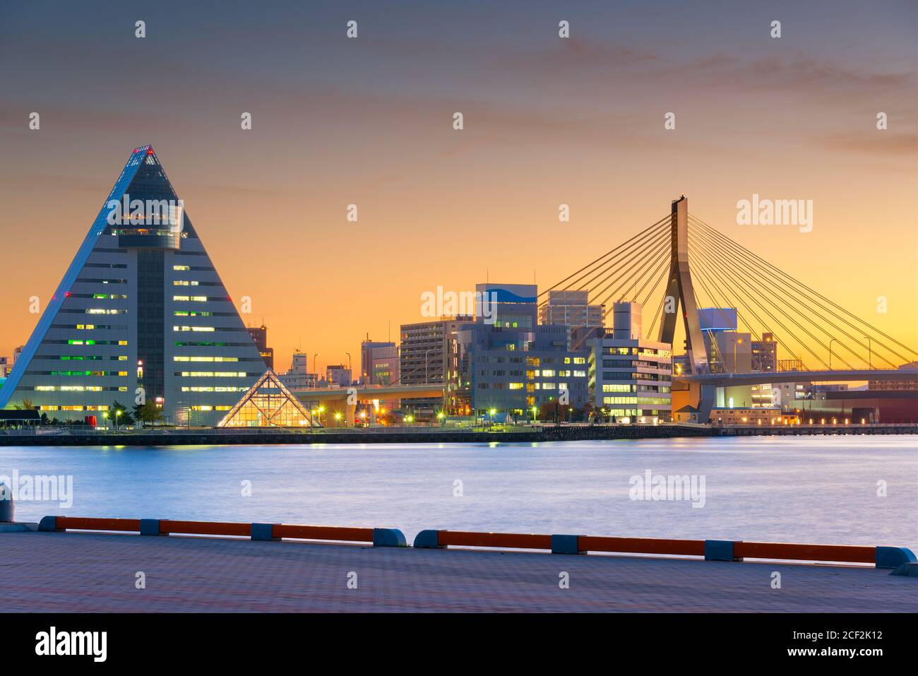 Aomori City, Japan downtown cityscape on Mutsu Bay at dusk Stock Photo ...