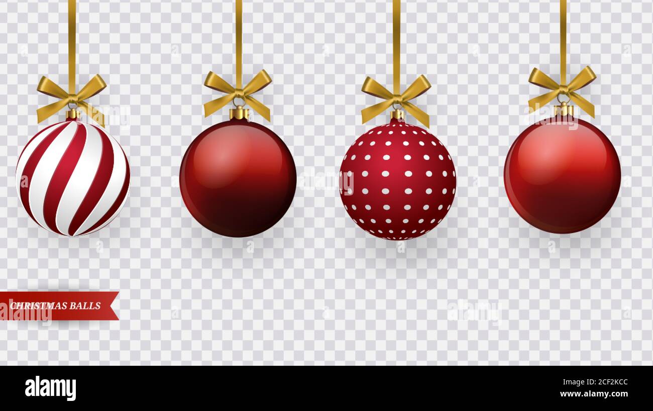 Set of realistic red Christmas balls with various patterns. Vector ...