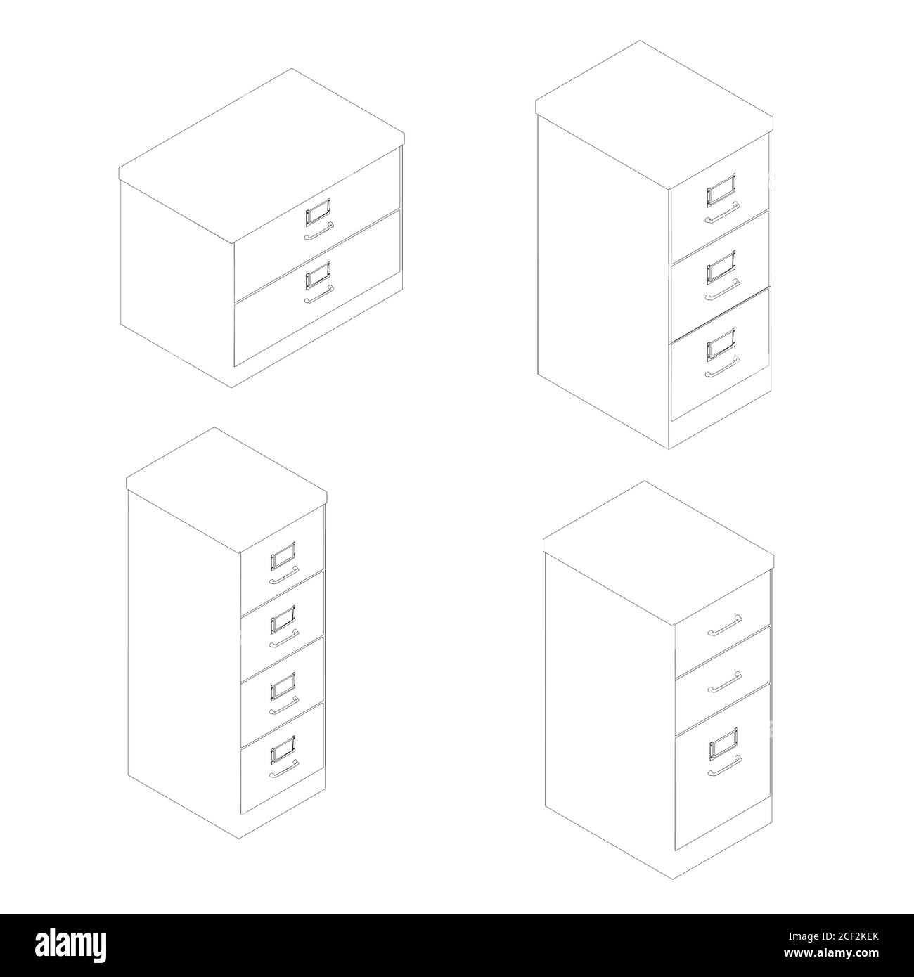 Set with outline office filing cabinets. Isometric view. Vector ...