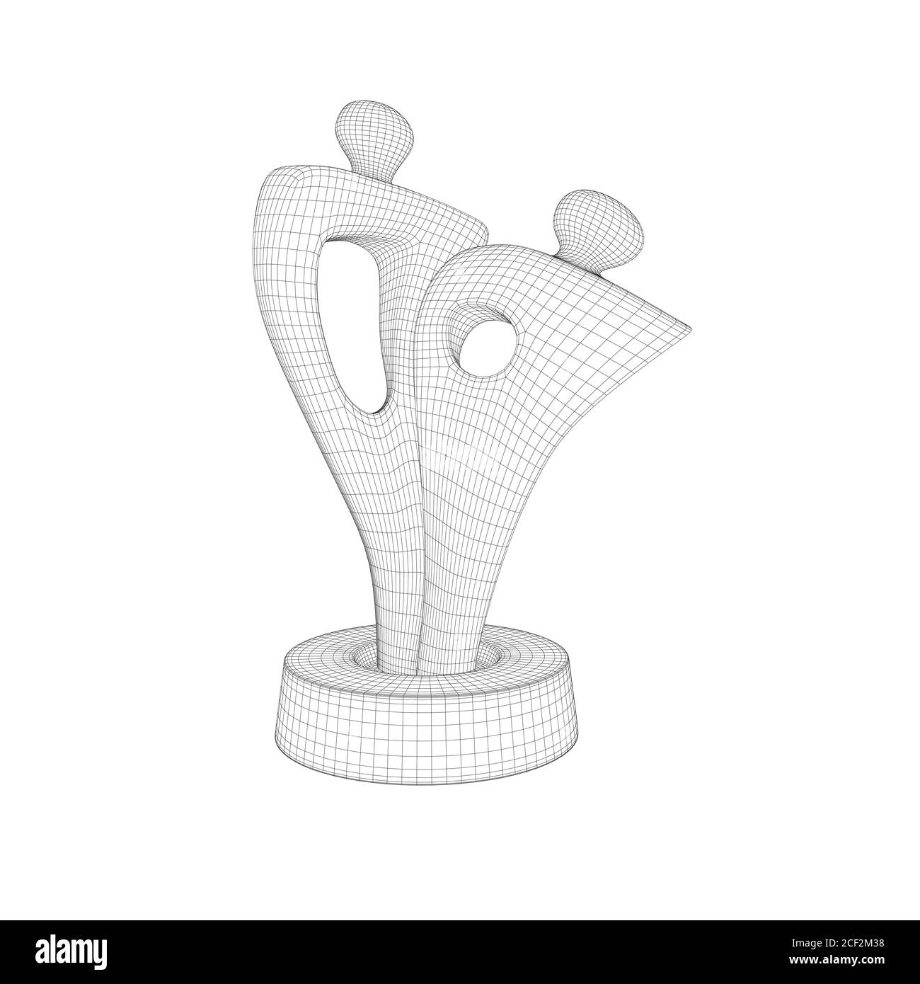 Wireframe of an abstract statue with two human shapes. The statue is ...
