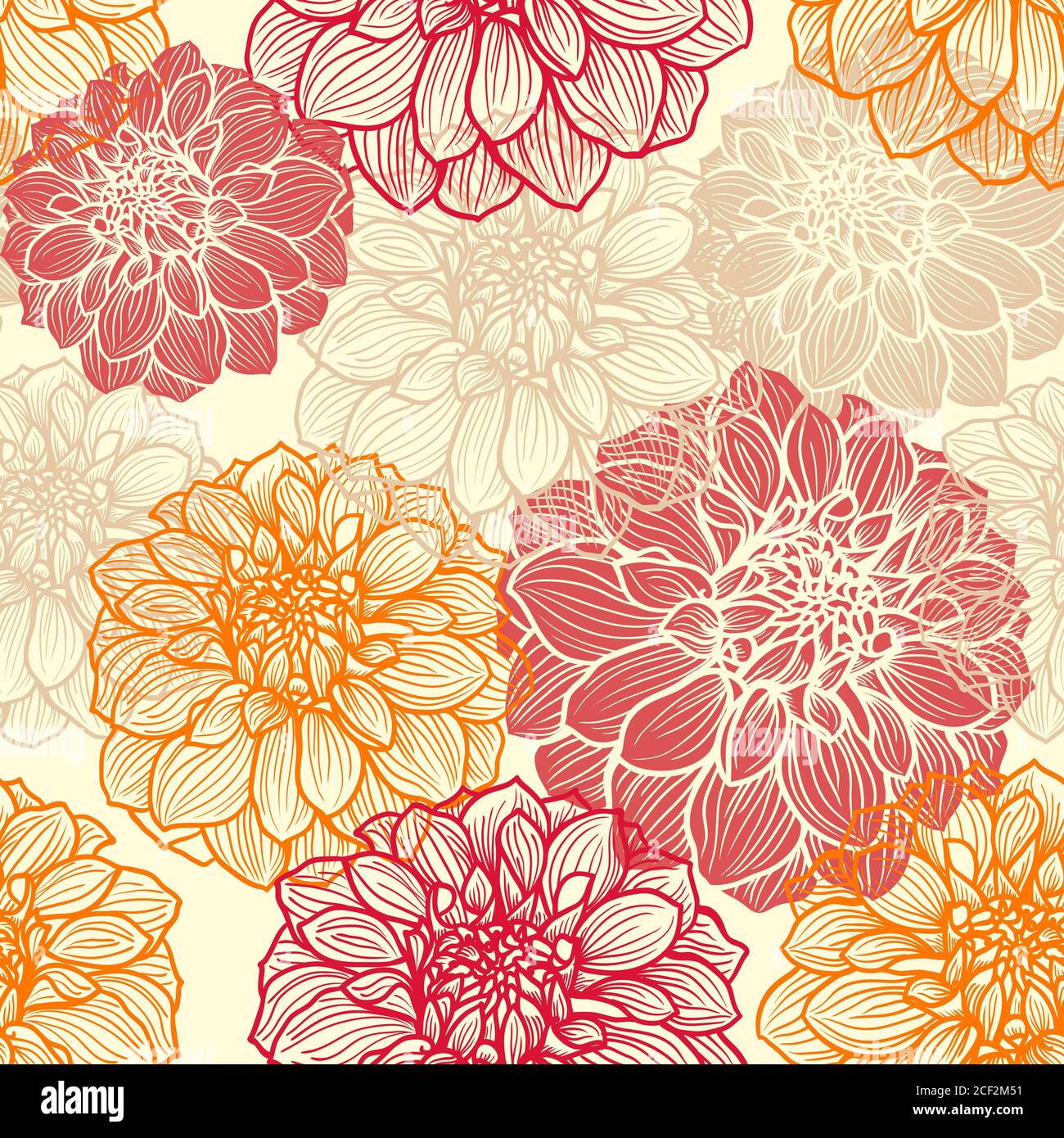 Hand-drawn flowers of dahlia. Seamless vector pattern for textile ...