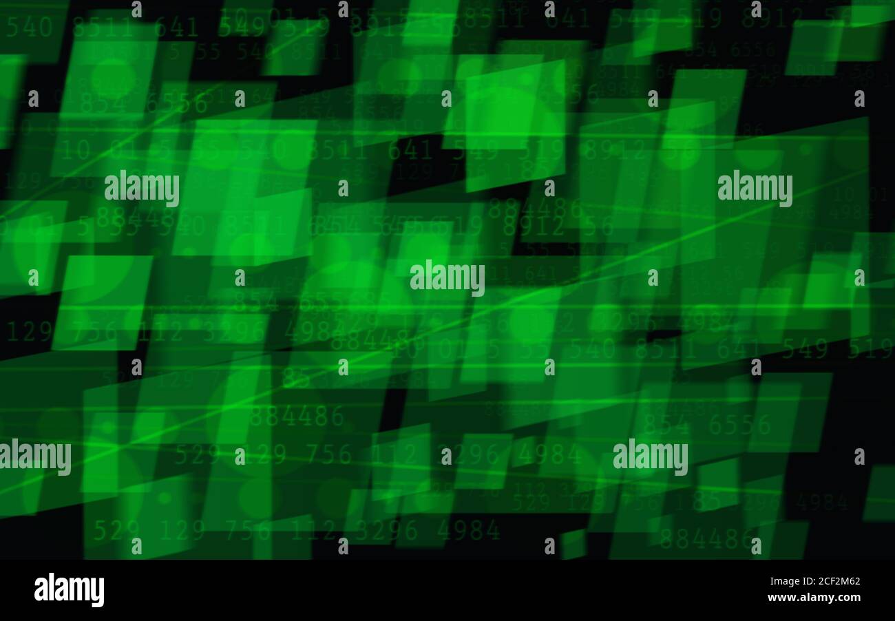 Illustration of green shapes and numbers on black background Stock ...