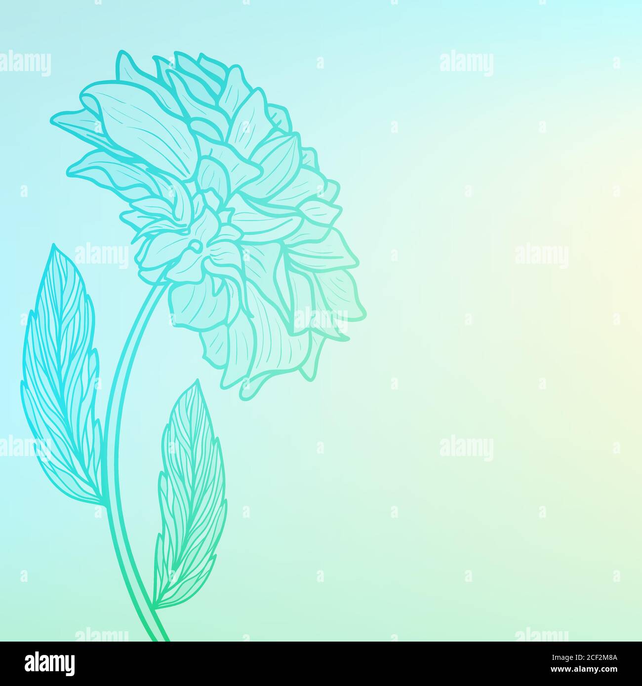 Background with hand drawn Dahlia flower. Soft light blue colors ...