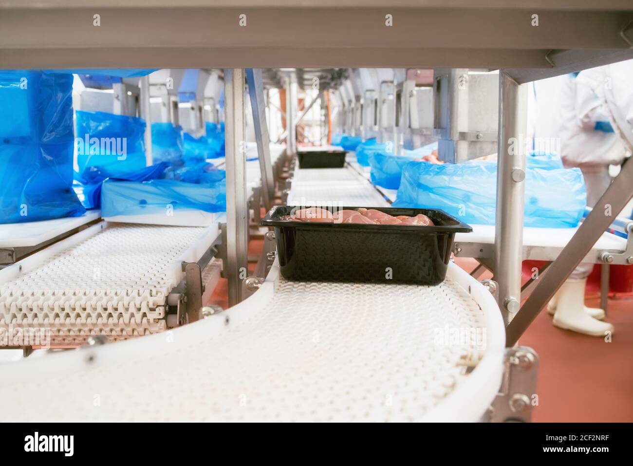 Industrial equipment at a meat factory. Meat processing plant. Meat ...