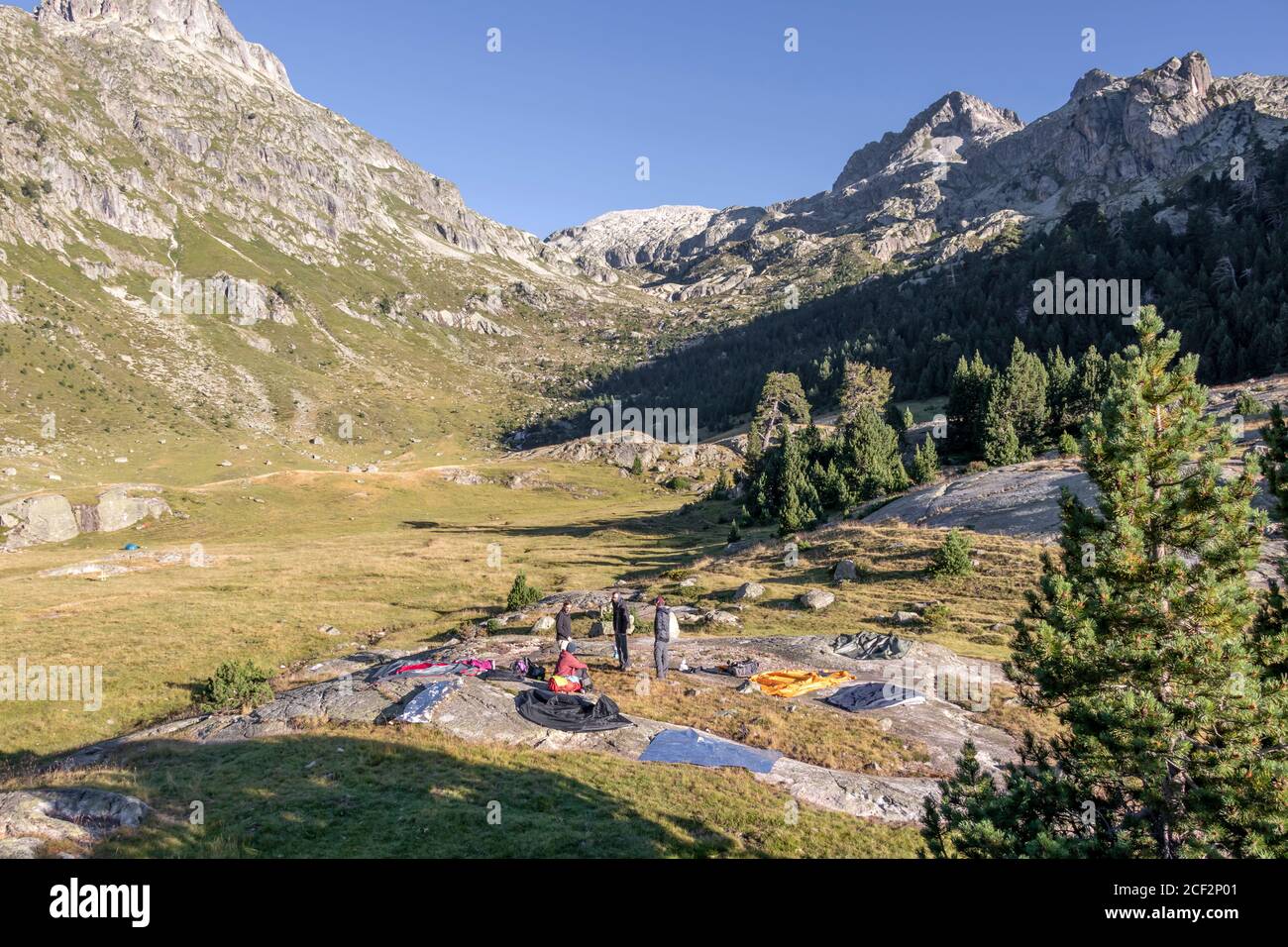 Pyrenees, France - August, 2020 : Group of young people hiking in ...