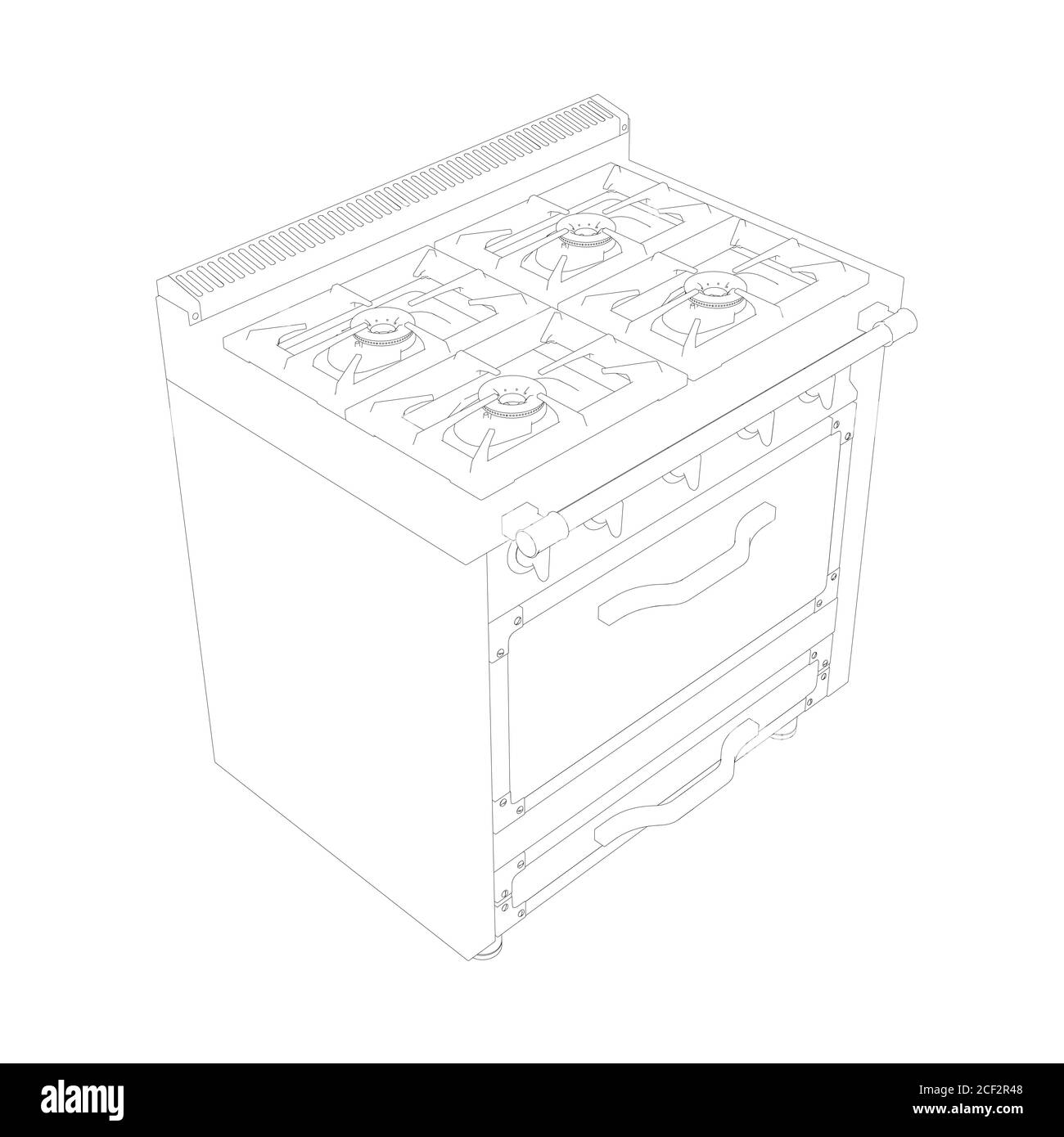 Contour of a gas stove from black lines isolated on a white background ...