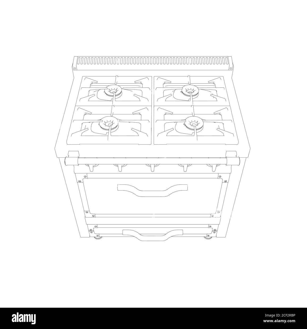 Contour of a gas stove from black lines isolated on a white background ...