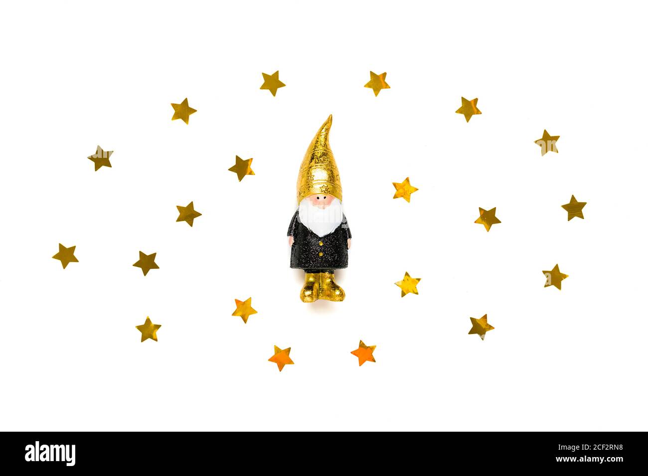 elf, stars decorated with gold sparkle in black, golden color isolated ...