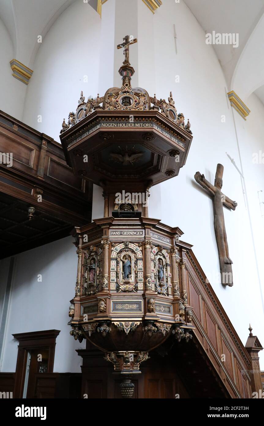 Ornate pulpit at the Holy Ghost Church in Copenhagen Stock Photo - Alamy