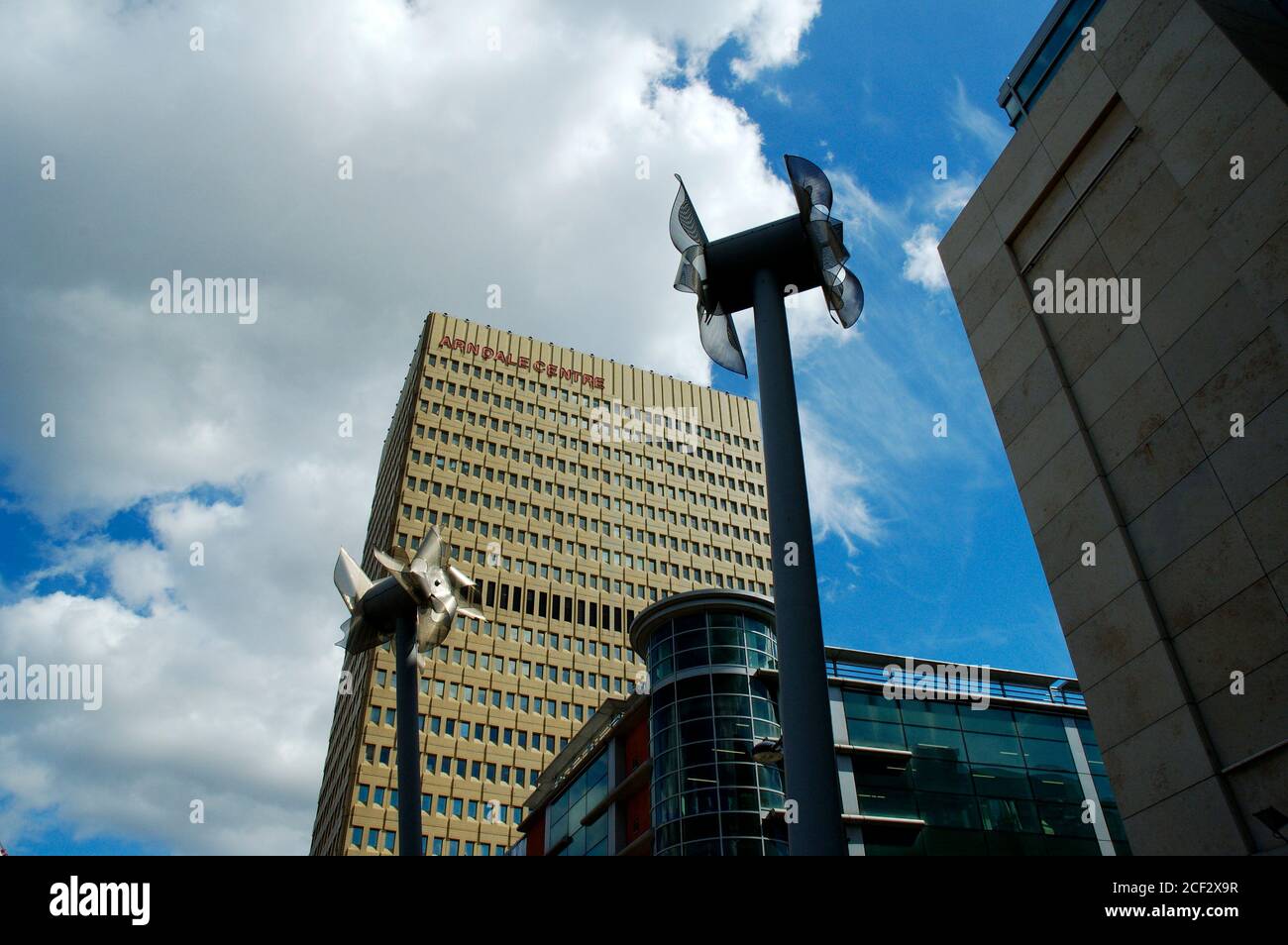 The Arndale Centre tower and the 'Windmill' sculptures by the ...