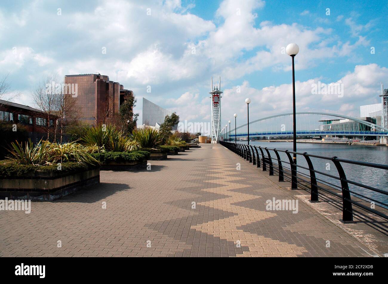 Quay West building and the Millennium (Lowry) footbridge from Trafford ...