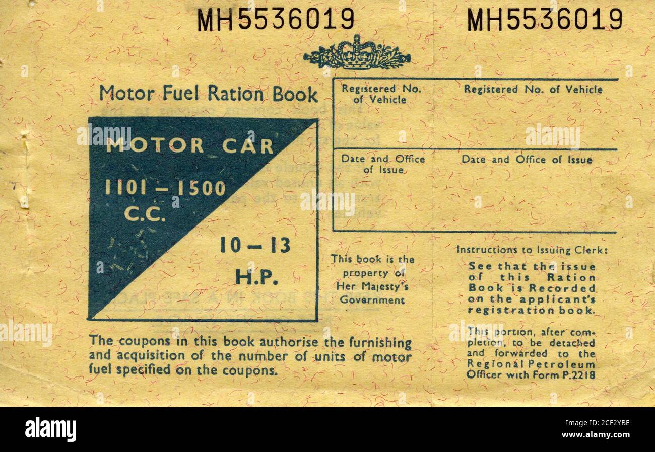 Motor Fuel Ration book Issued by the UK Government in response to the ...