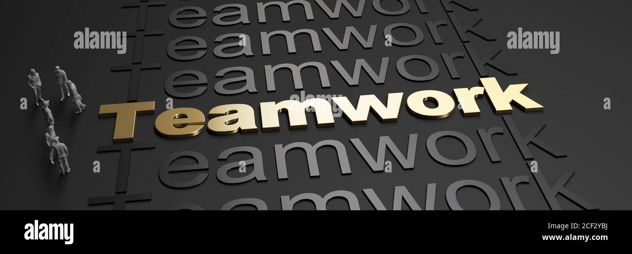 3D rendering of the word teamwork in golden letters against a black ...