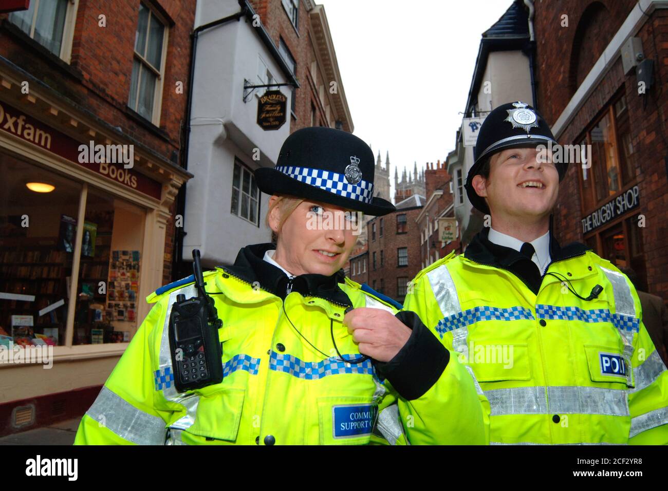 Policeman and Community Support Officer patrolling the streets of York ...