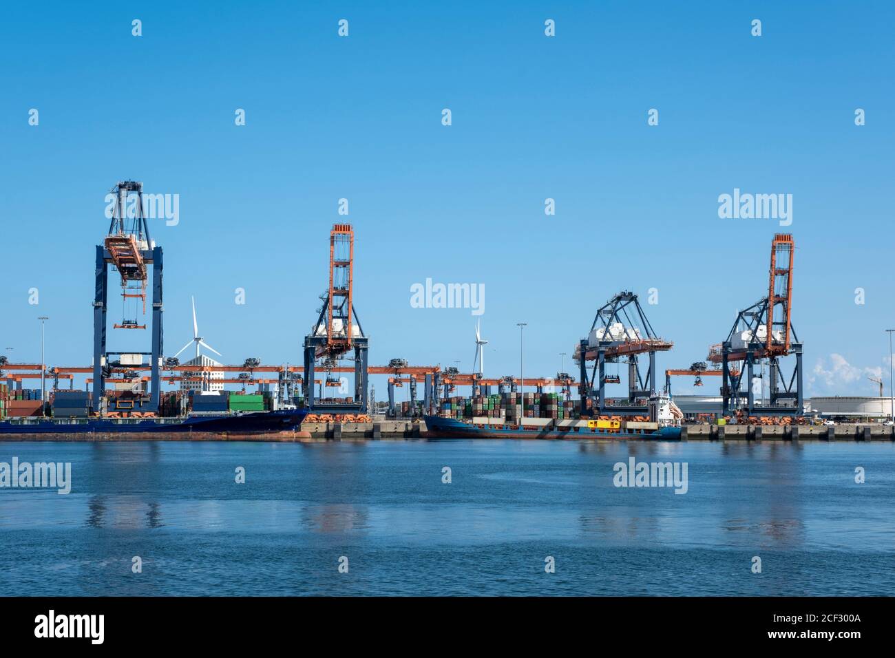 Coal terminal wih big industrial cranes for handling coal ...