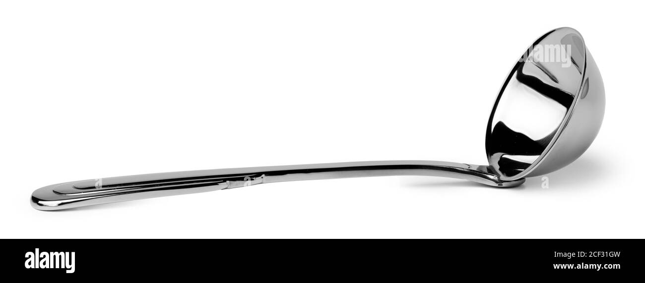 Steel soup ladle isolated on white background Stock Photo - Alamy