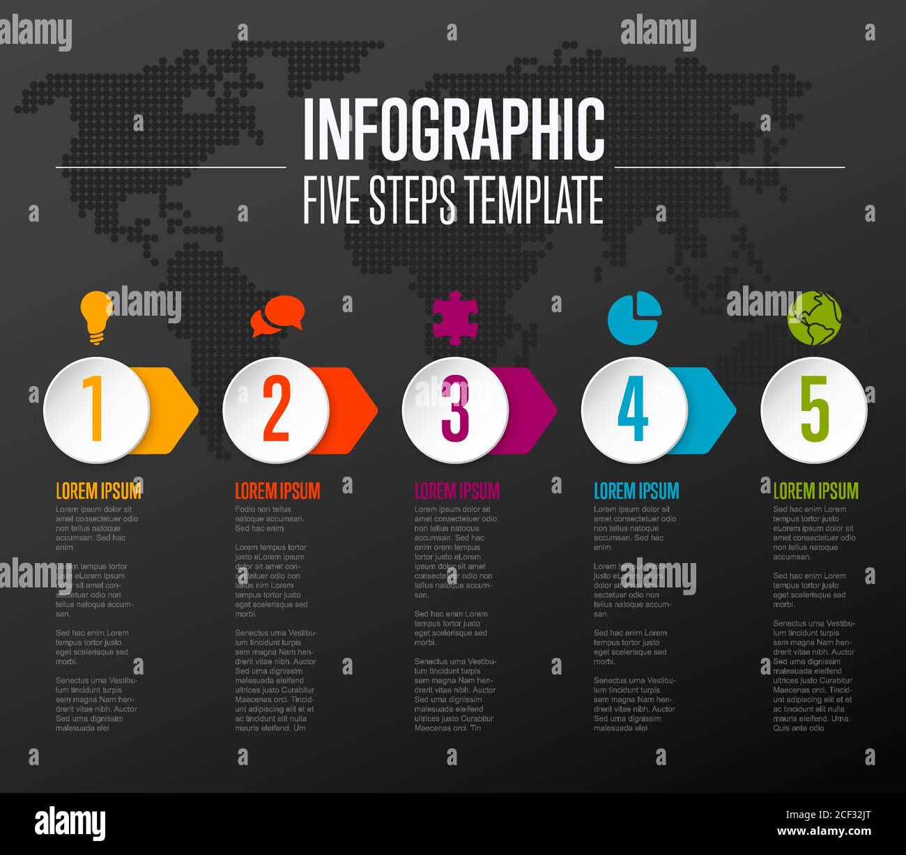 One two three four five - vector light progress circle steps template ...