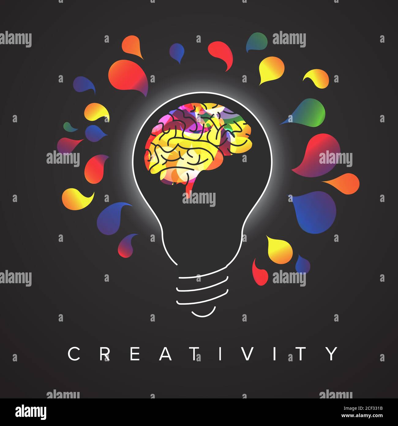 Thinking concept illustration with light bulb silhouette with colorful ...
