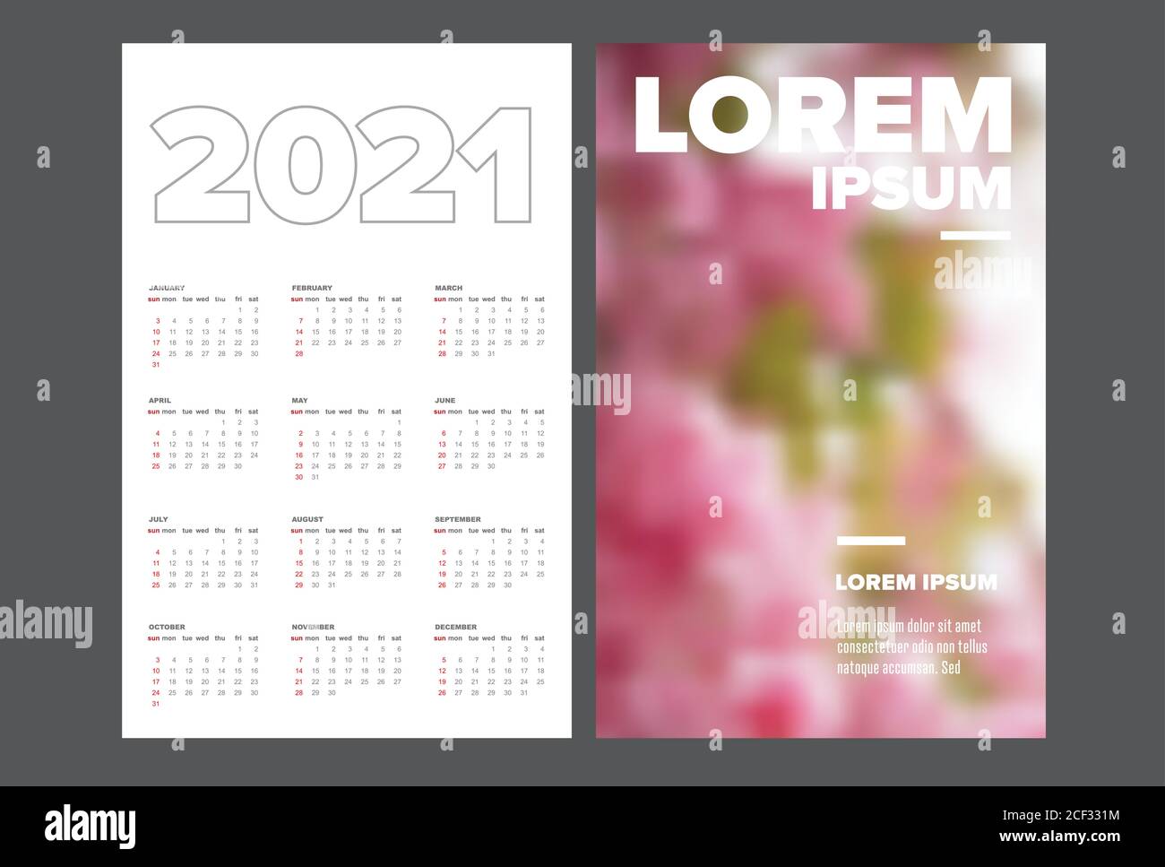 Business card size 2021 calendar template - front and back side Stock ...