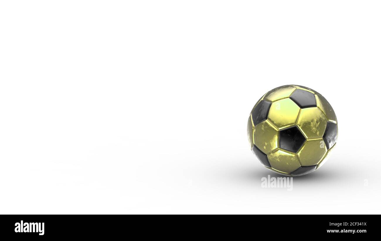 Yellow and black soccer metal ball isolated on white background ...