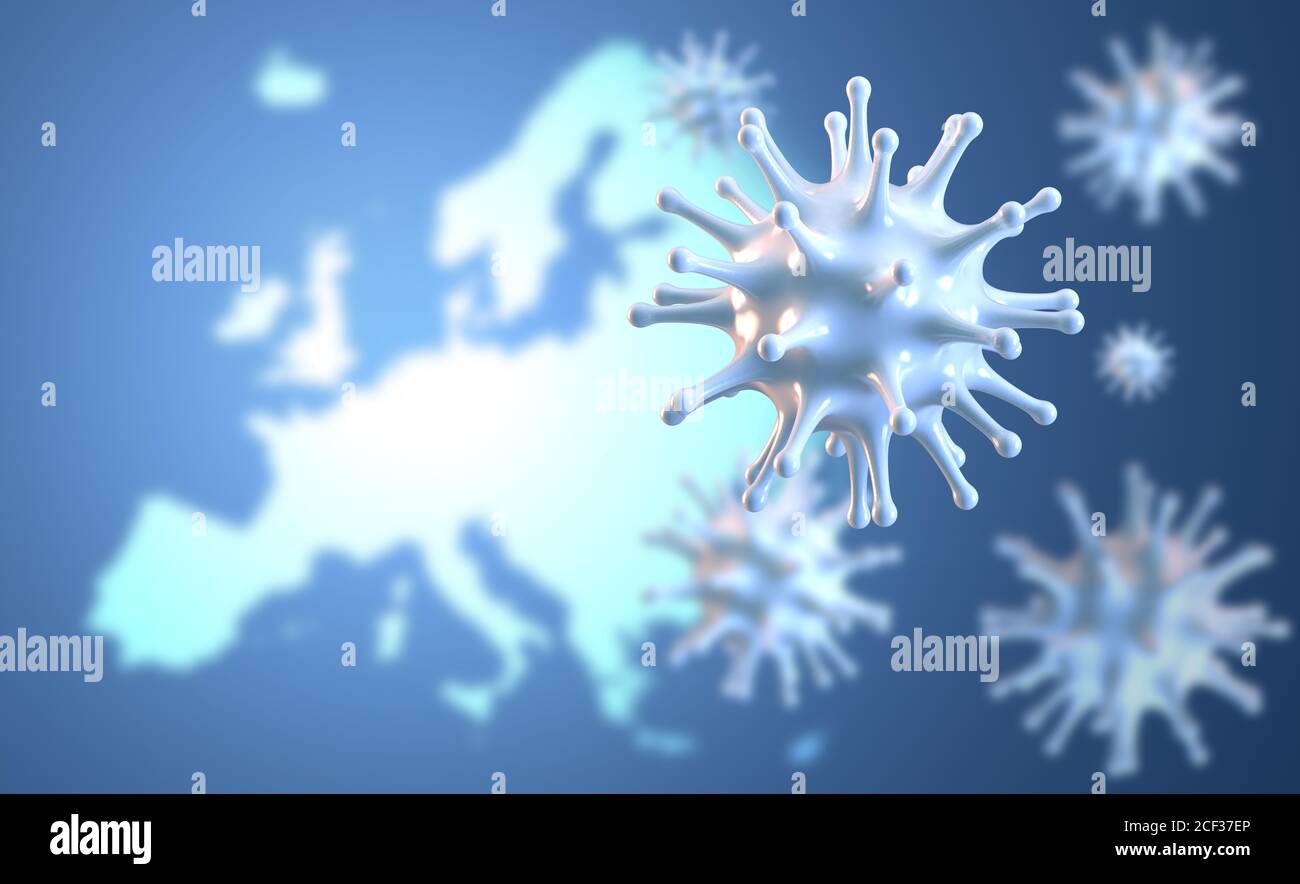 Virus pathogen over a map of Europe - 3d illustration Stock Photo - Alamy