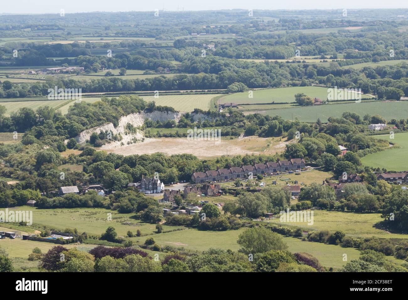 View of Glynde chalkpit from Mount Caburn near Lewes. East Sussex, UK ...