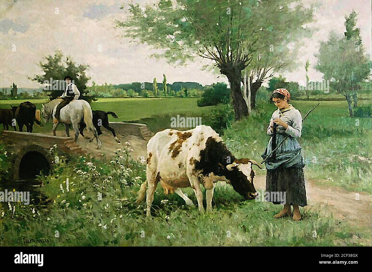 Debat-Ponsan Edouard Bernard - La Vache Bien Gardée - French School ...