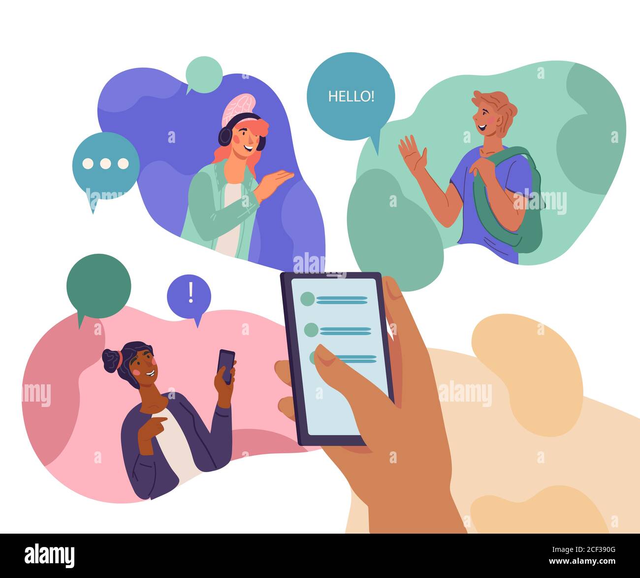 Banner of news and messages sharing online with smartphone screen flat ...